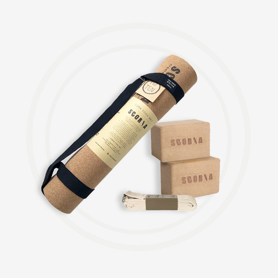 The Essential Cork Yoga Pack: Mat (Choose Size) + 2 Blocks + Stretch S ...