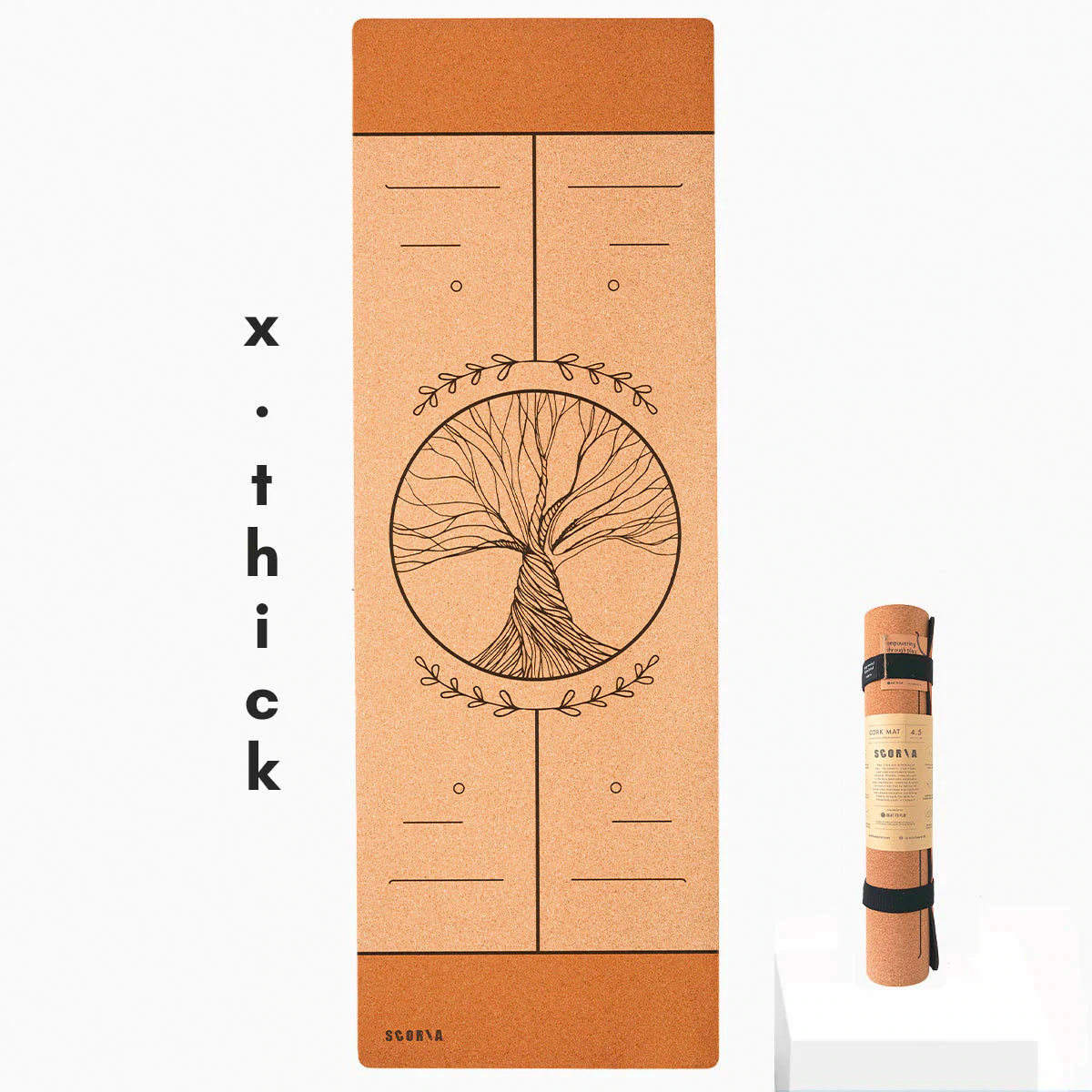X-Thick Tree of Life Alignment Cork Yoga Mat | 6MM– Scoria World